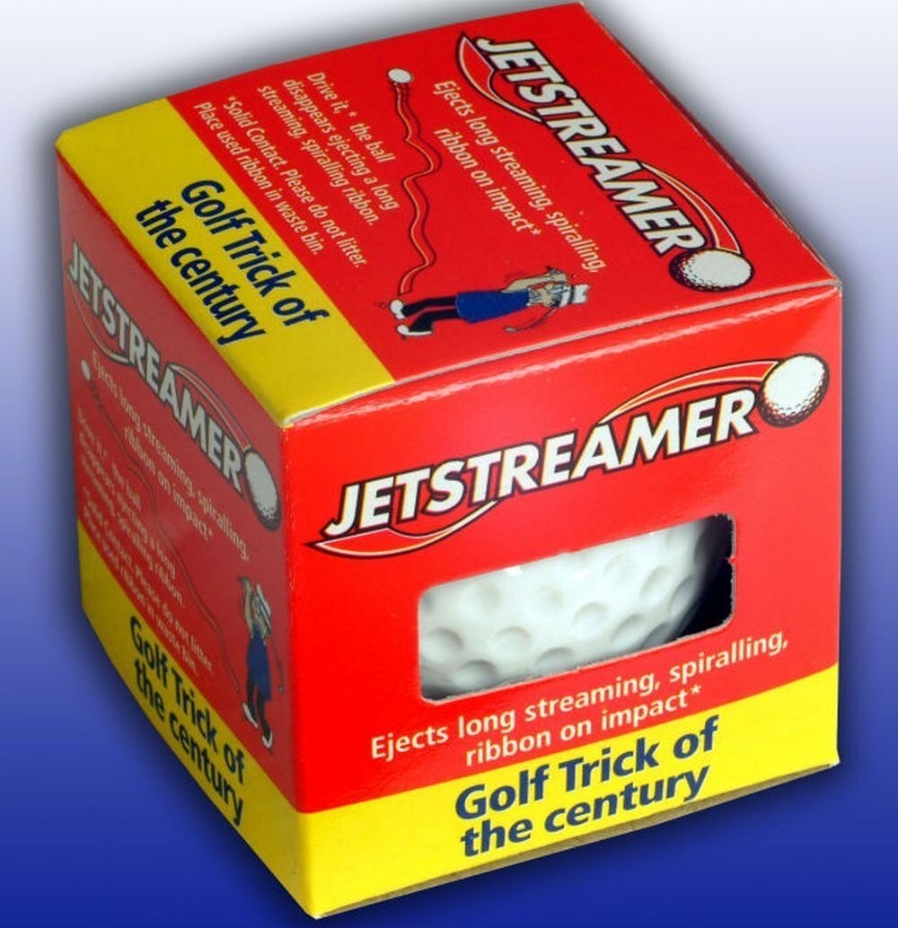Jet Streamer Golf Ball ~ Shoots 15 feet of red ribbon on impact ~ Gag ...